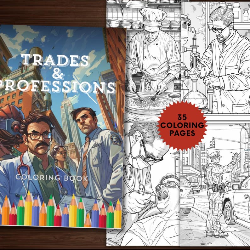 35 Trades and Professions Coloring Pages, Adult Coloring Book, Trades ...