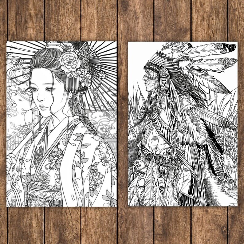 35 Cultures Coloring Pages, Cultural Coloring Book, Adult Coloring Book ...