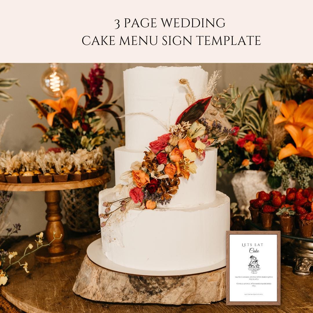 Editable Digital Cake Menu Template Personalised DIY Wedding Cake Sign ...