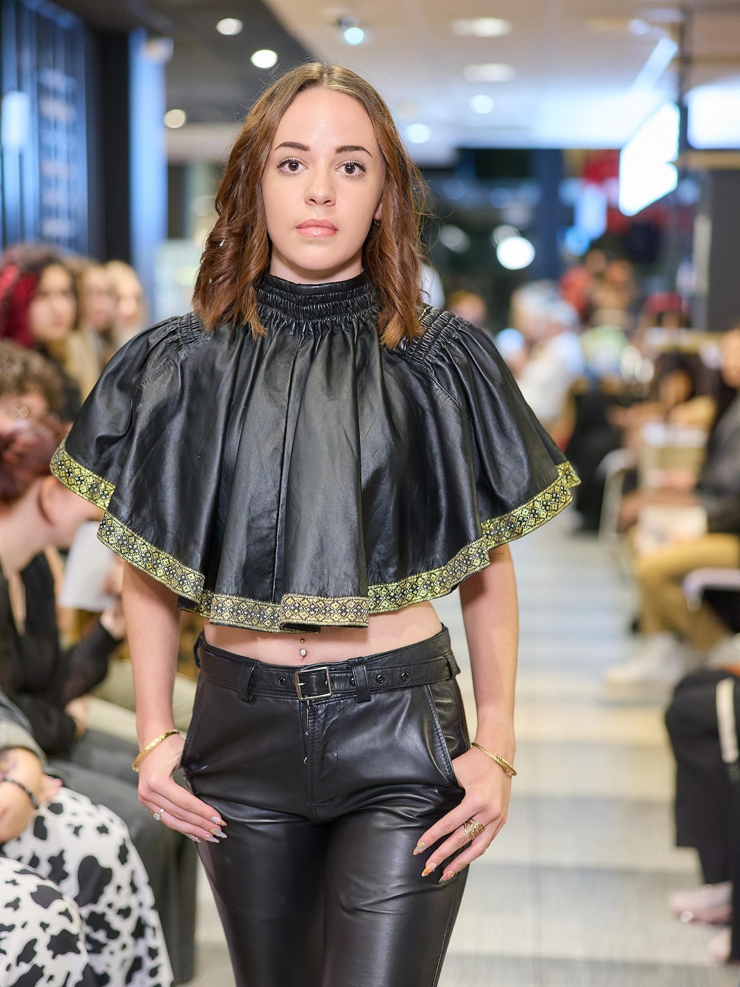 SHORT LEATHER CAPE With Hand-embroidered Gold Lace | Black Women’s Cape ...