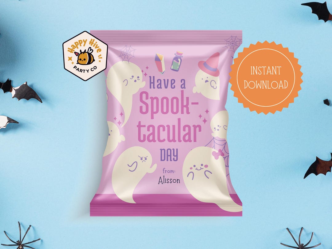Pink Halloween Chip Bag Template With Spooky Cute Ghosts - Etsy