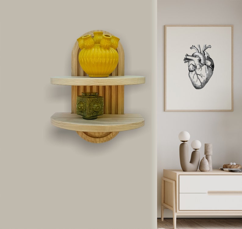Natural Wooden Wall Flower Shelf With Arched Design, Arched Wall Wood ...