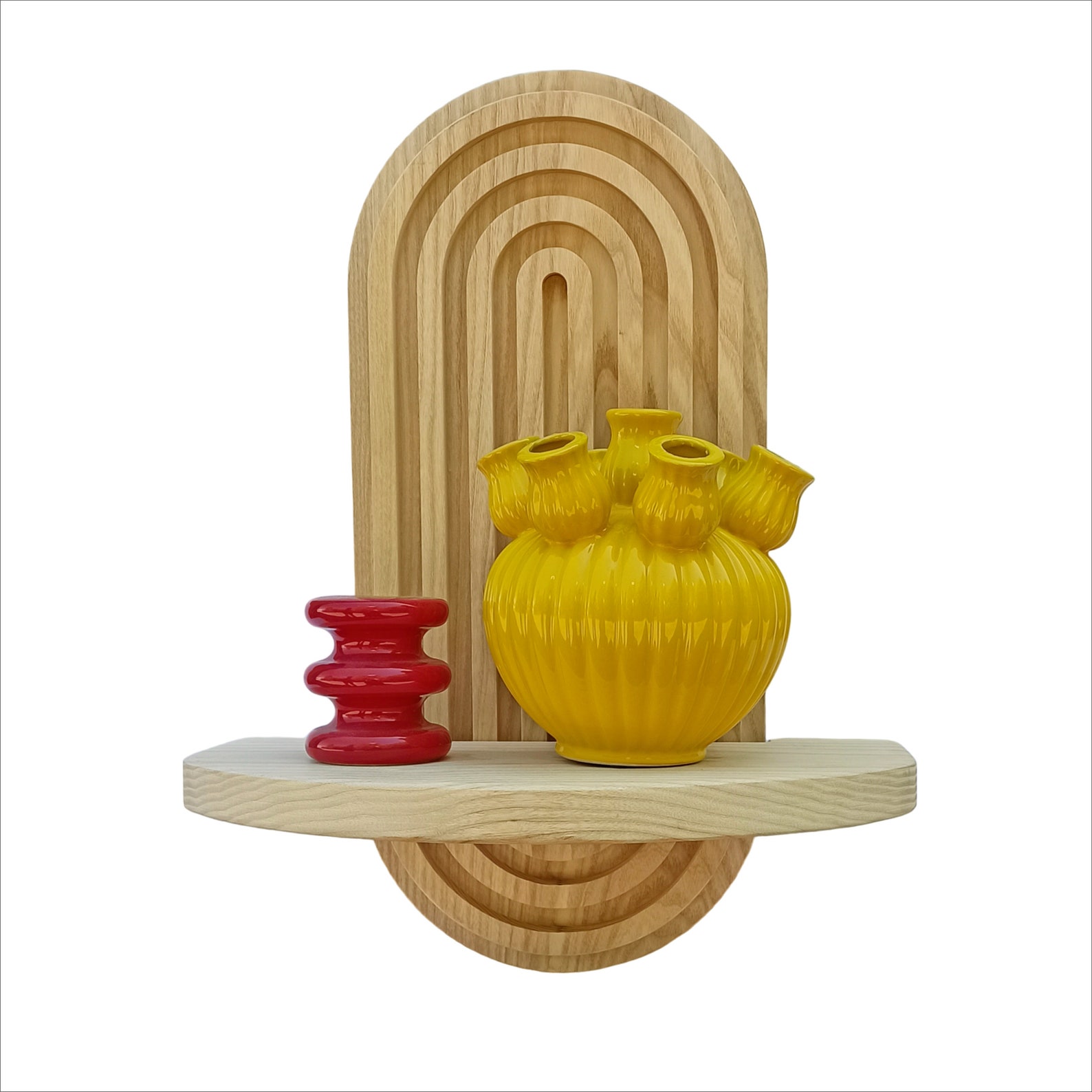 Natural Wooden Wall Flower Shelf With Arched Design, Arched Wall Wood ...