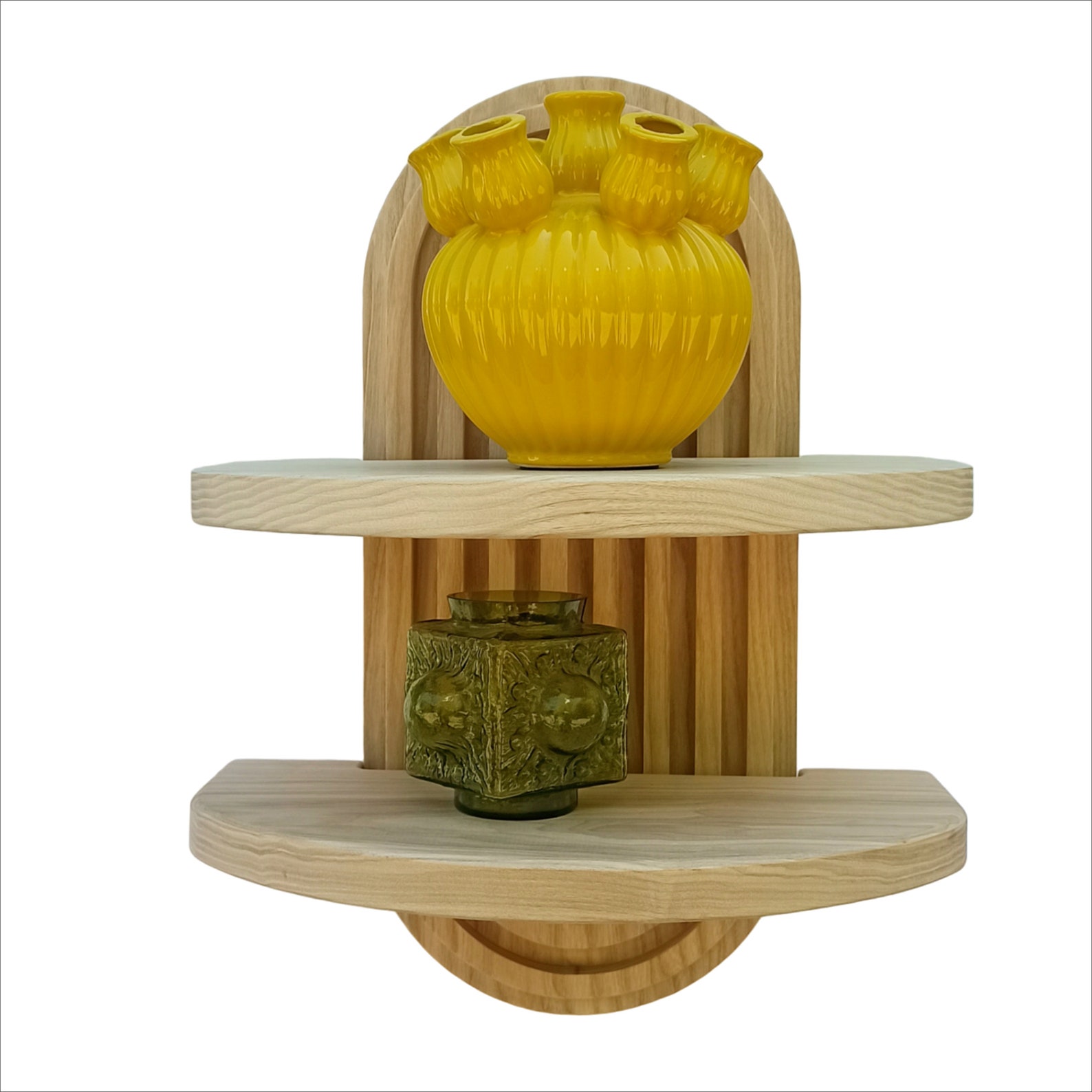 Natural Wooden Wall Flower Shelf With Arched Design, Arched Wall Wood ...