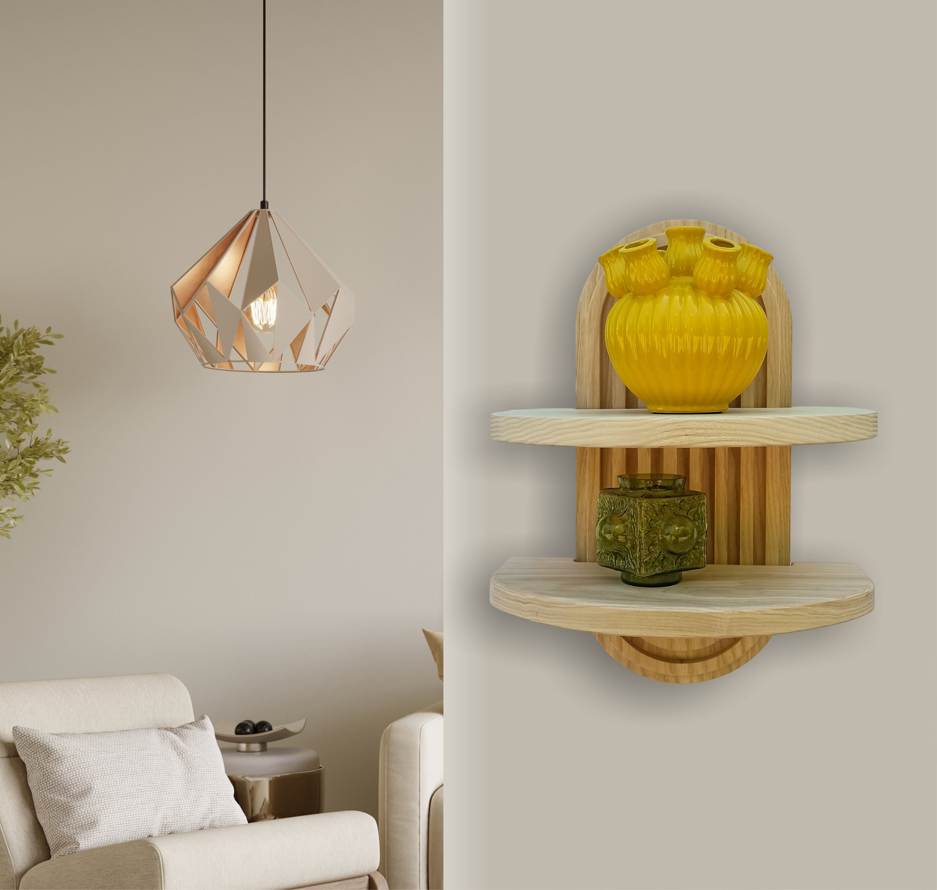 Natural Wooden Wall Flower Shelf With Arched Design, Arched Wall Wood ...