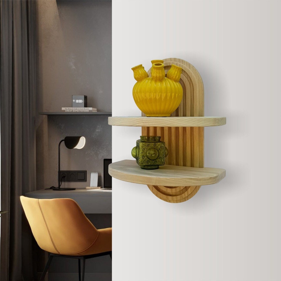 Mid-century Modern, Wall Floating Shelf Wood, Mid Century Modern ...