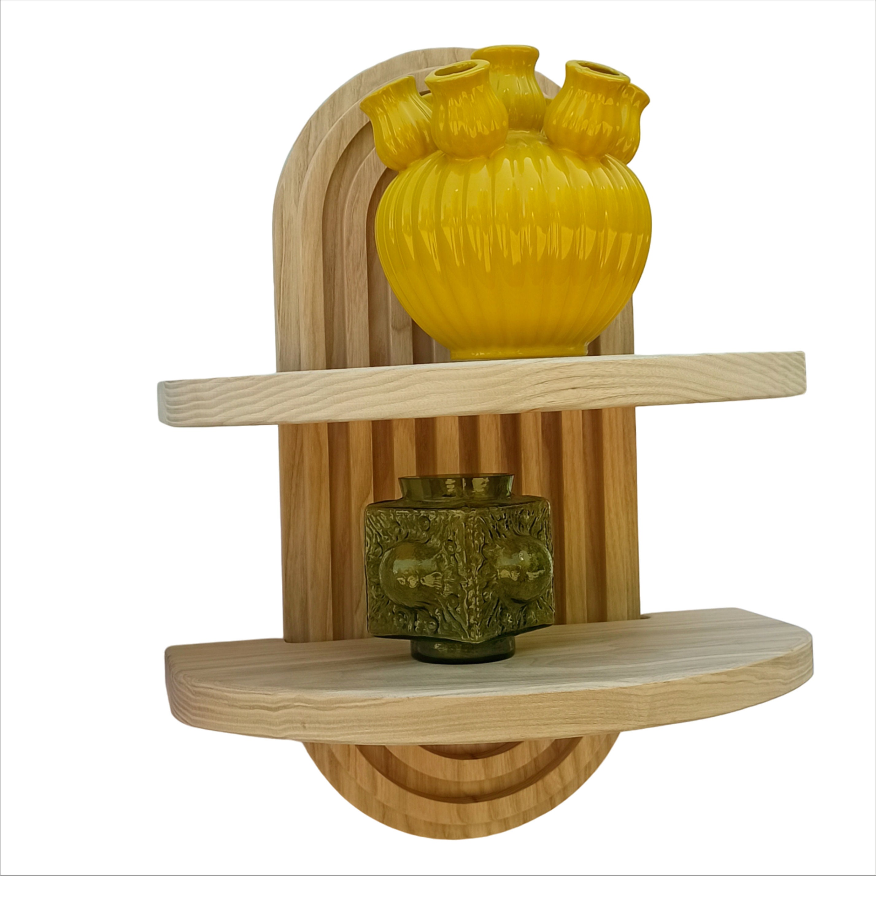 Natural Wooden Wall Flower Shelf With Arched Design, Arched Wall Wood ...