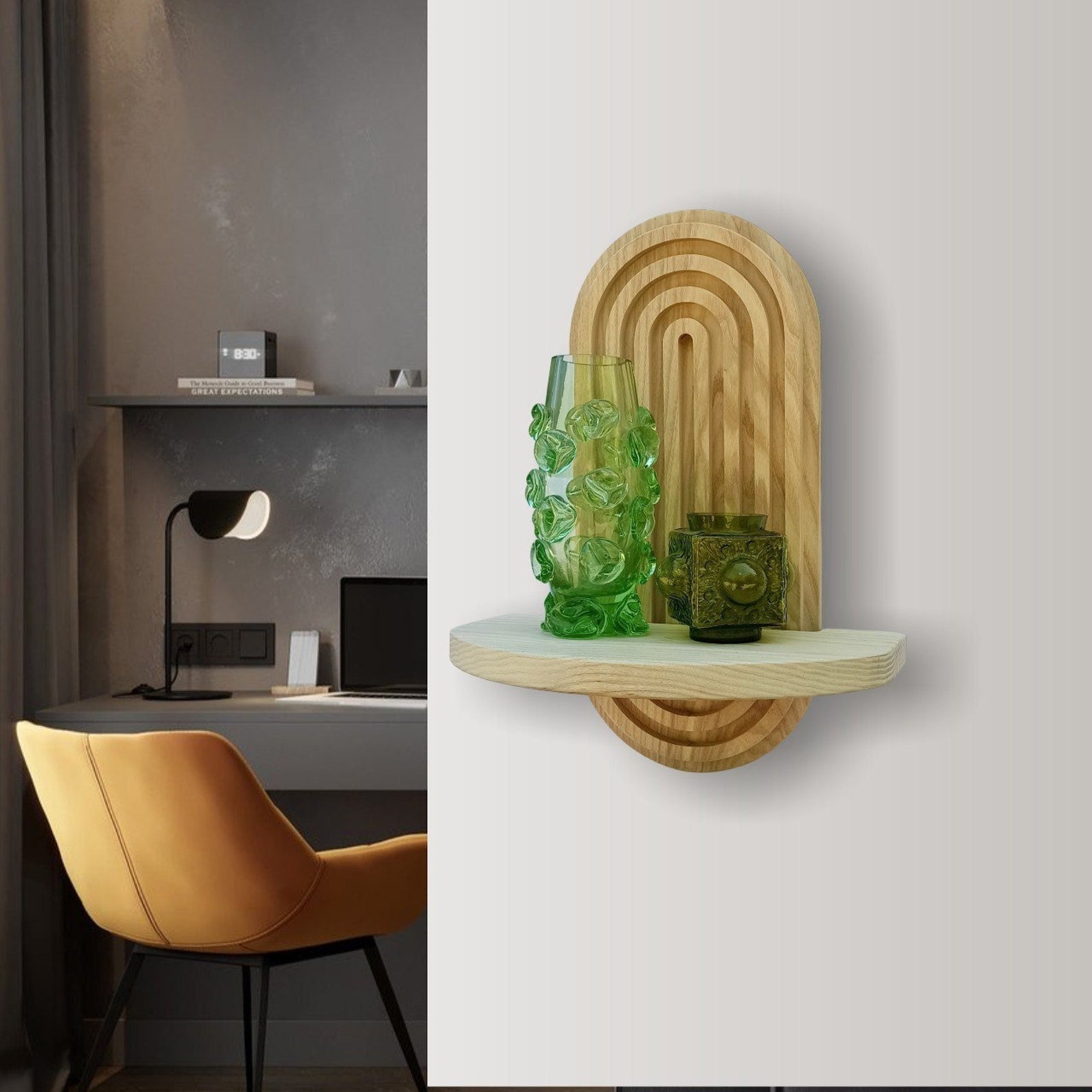 Mid-century Modern, Wall Floating Shelf Wood, Mid Century Modern ...