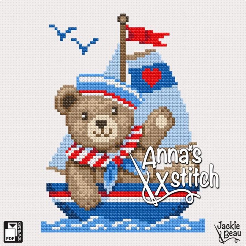 Teddy Sailor - Adorable Baby Item Xstitch PDF Pattern for Modern ...