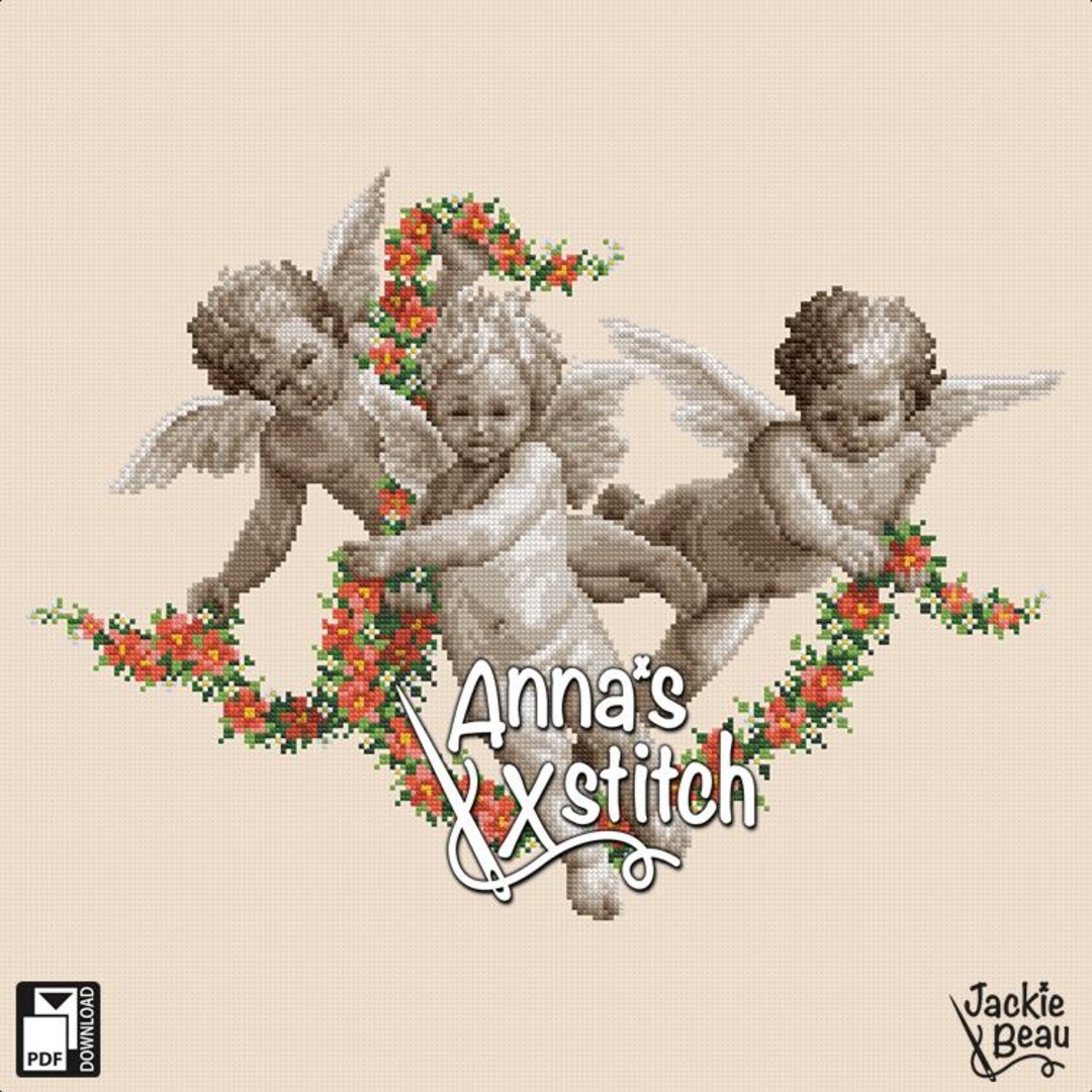 Little Angels With Flowers - Religious Cross Stitch Design With ...