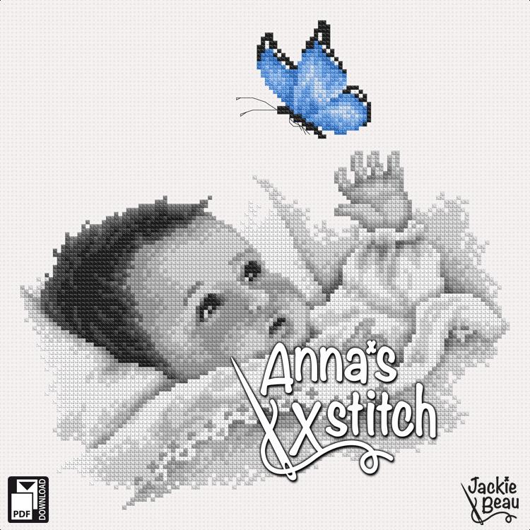 Baby With Butterfly II - Cute Baby Cross Stitch Pattern PDF Instant ...