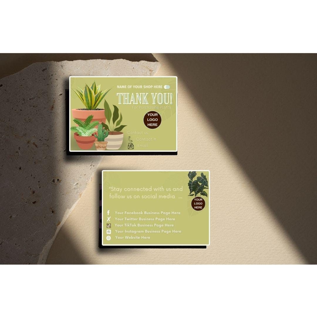 Botanical Thank You Card Template | Plant Theme Business Tag (printable ...