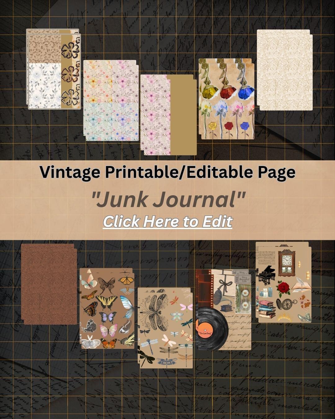 Junk Journal Vintage Printable Edittable Page | 10 Designs Vintage Junk ...