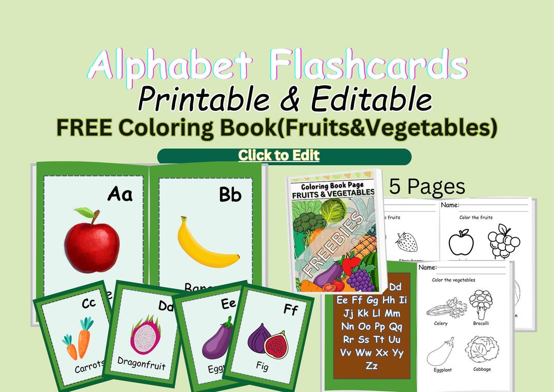 Fruits & Vegetables Alphabet Flashcards | Printable Coloring Pages (PDF ...
