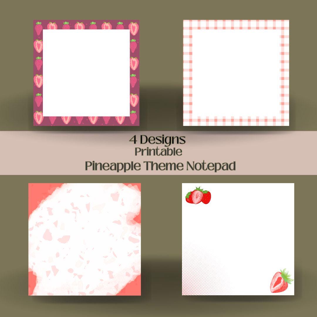 Strawberry Notepad Printable | Cute Fruit Stationery (PDF Download) - Etsy