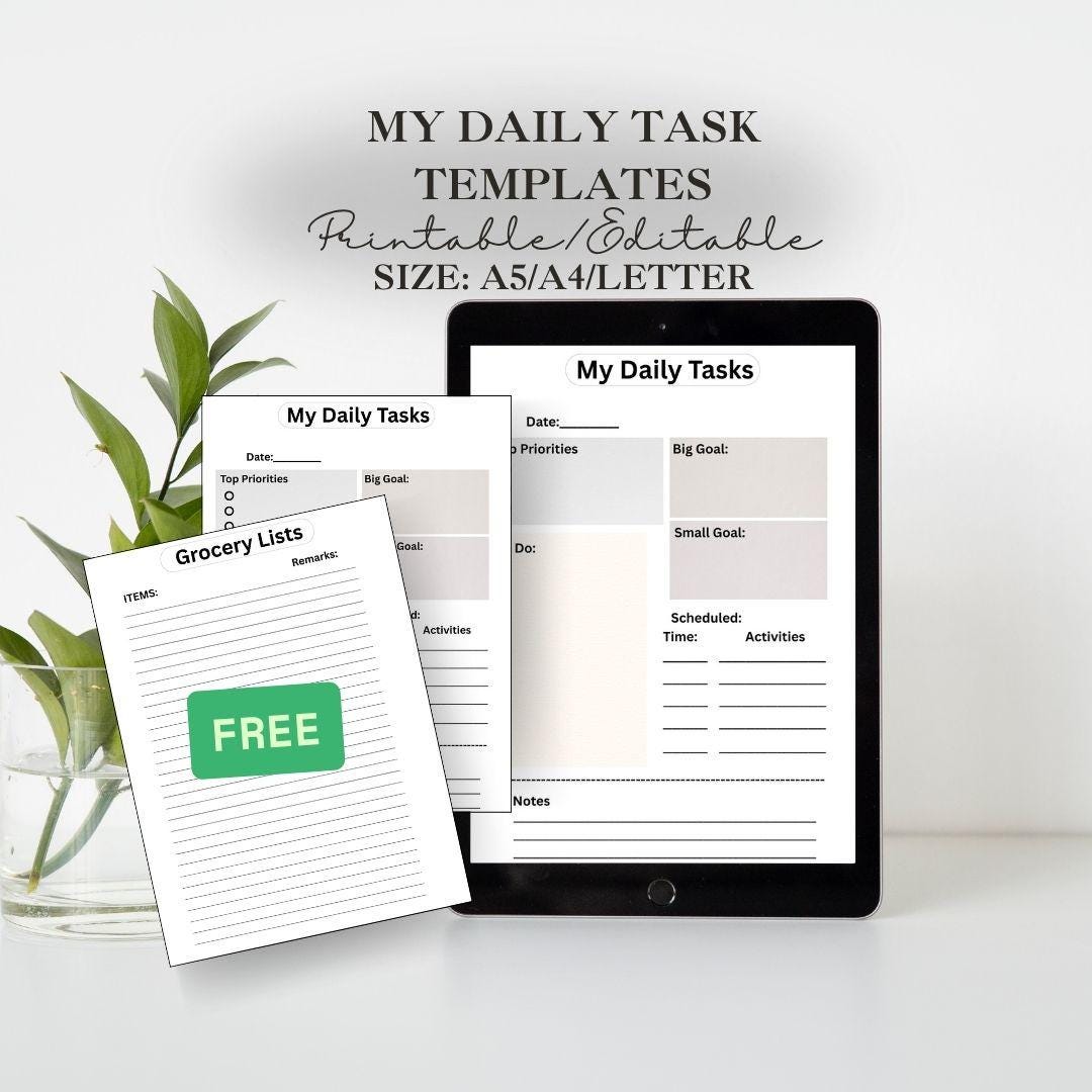 Editable Task List Printable: Daily Planner Templates (A4, A5 &amp; Letter ...