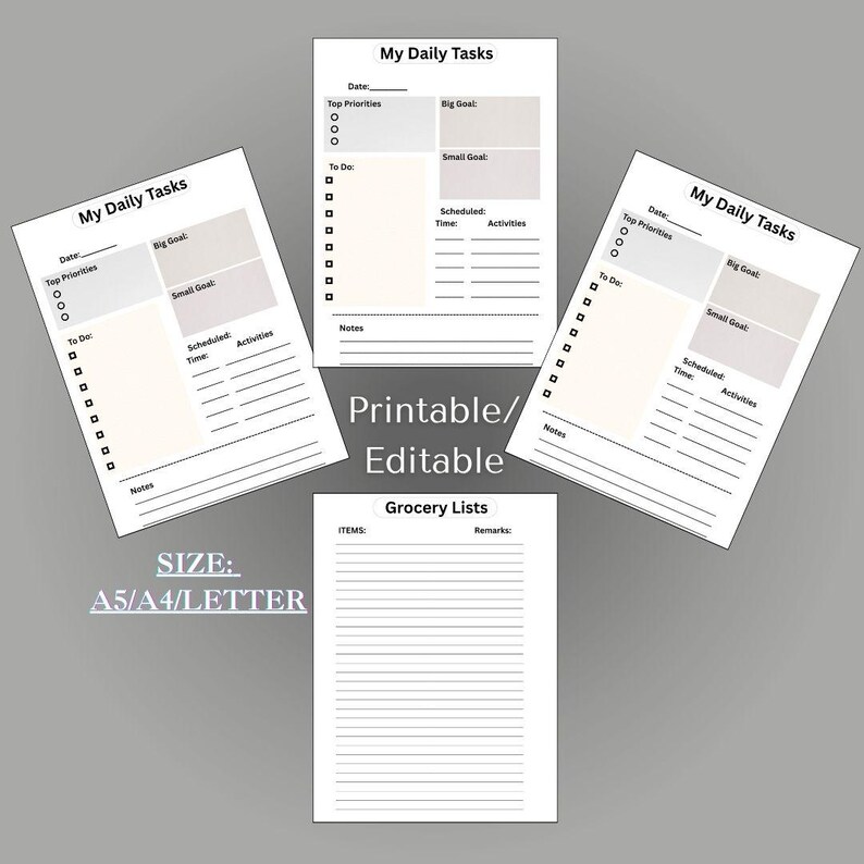 Editable Task List Printable: Daily Planner Templates (A4, A5 &amp; Letter ...