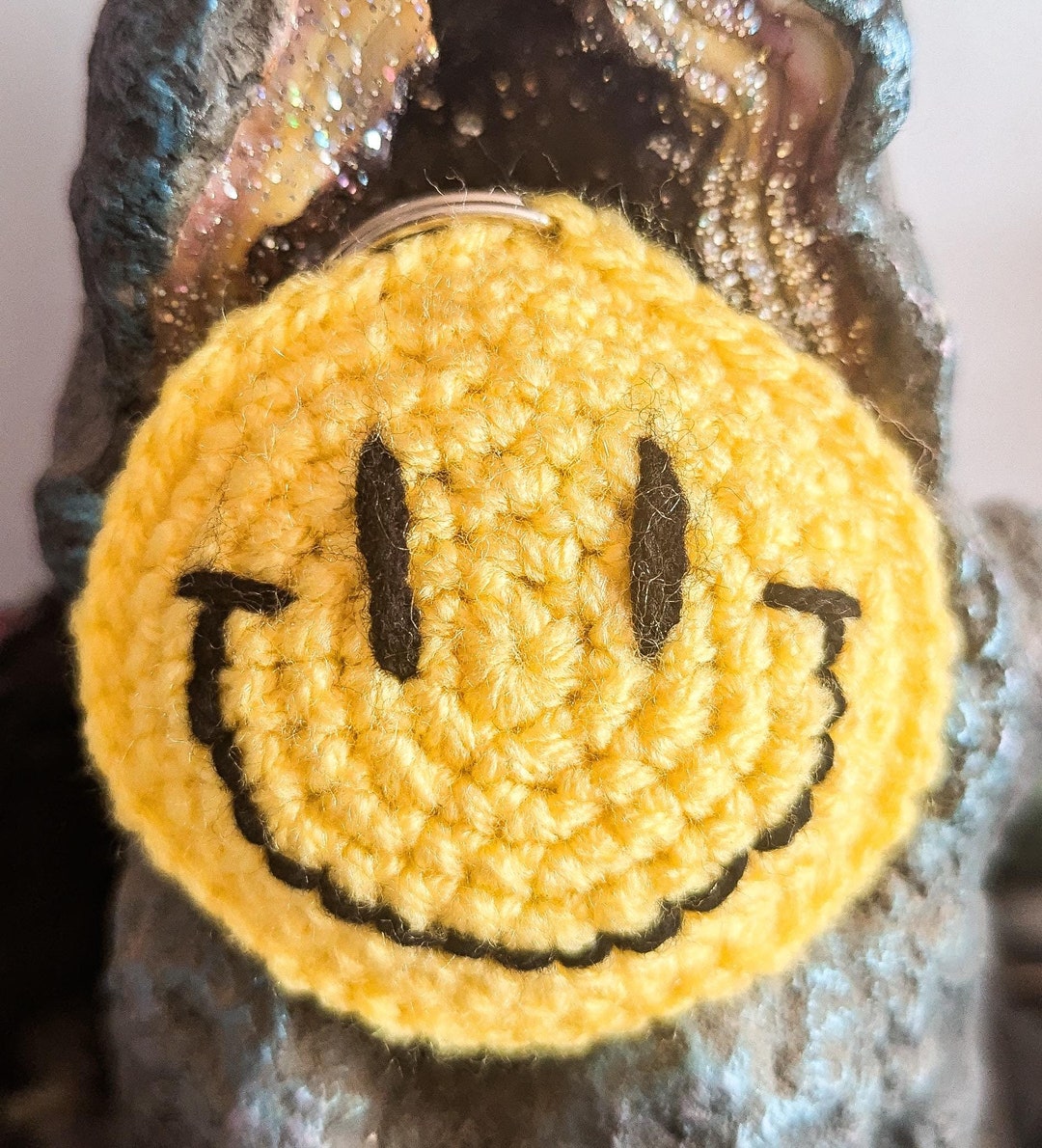 Retro Smiley Face, Crochet Keyring - Etsy