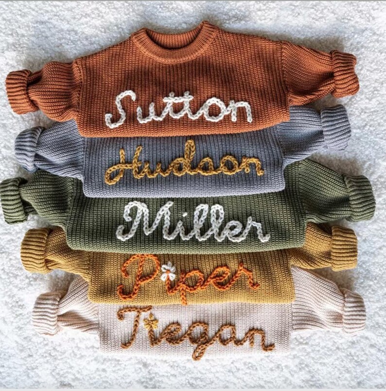 Personalized Baby Name Sweater, Hand Embroidered Knit Name Sweater for ...