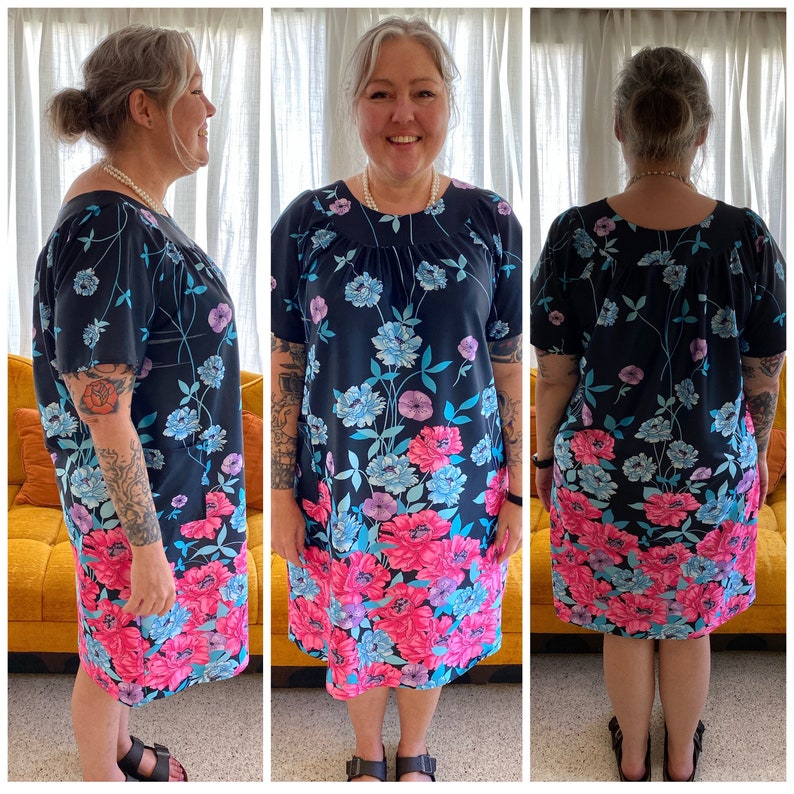 Vintage 80s Plus Size Polyester Black Floral Muumuu Lounge Wear Dress ...