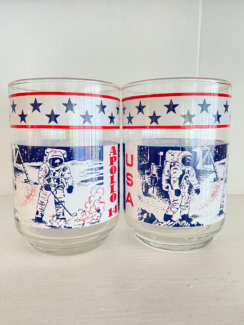 Vintage 70s Pair Apollo 14 Space Age Mission Commemorative 8oz Drink ...