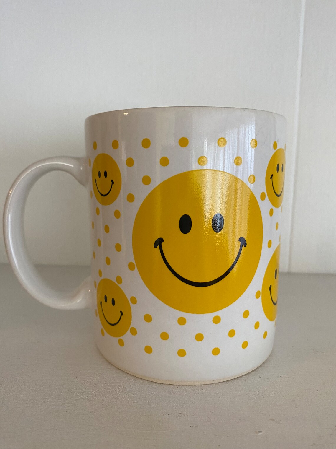 Vintage 90s Smiley Face Mug White and Yellow Smile Ceramic Collector ...