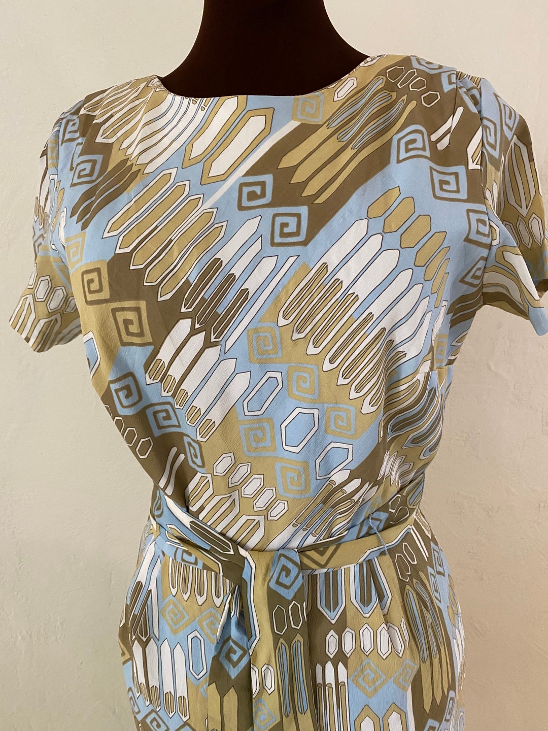 Vintage 50s 60s Plus Size Mod Nylon Light Lined Short Sleeve Op Art ...