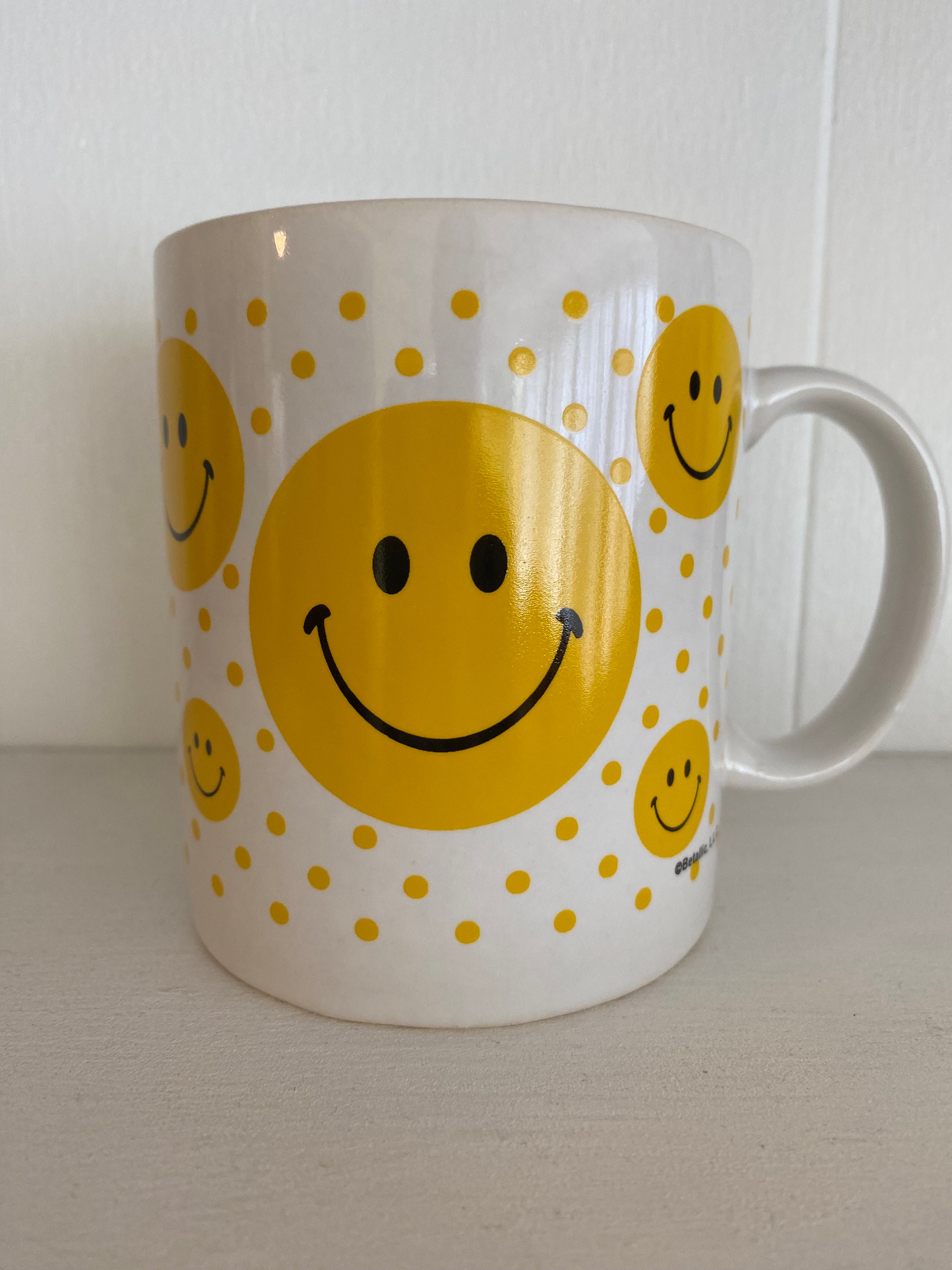 Vintage 90s Smiley Face Mug White and Yellow Smile Ceramic Collector ...