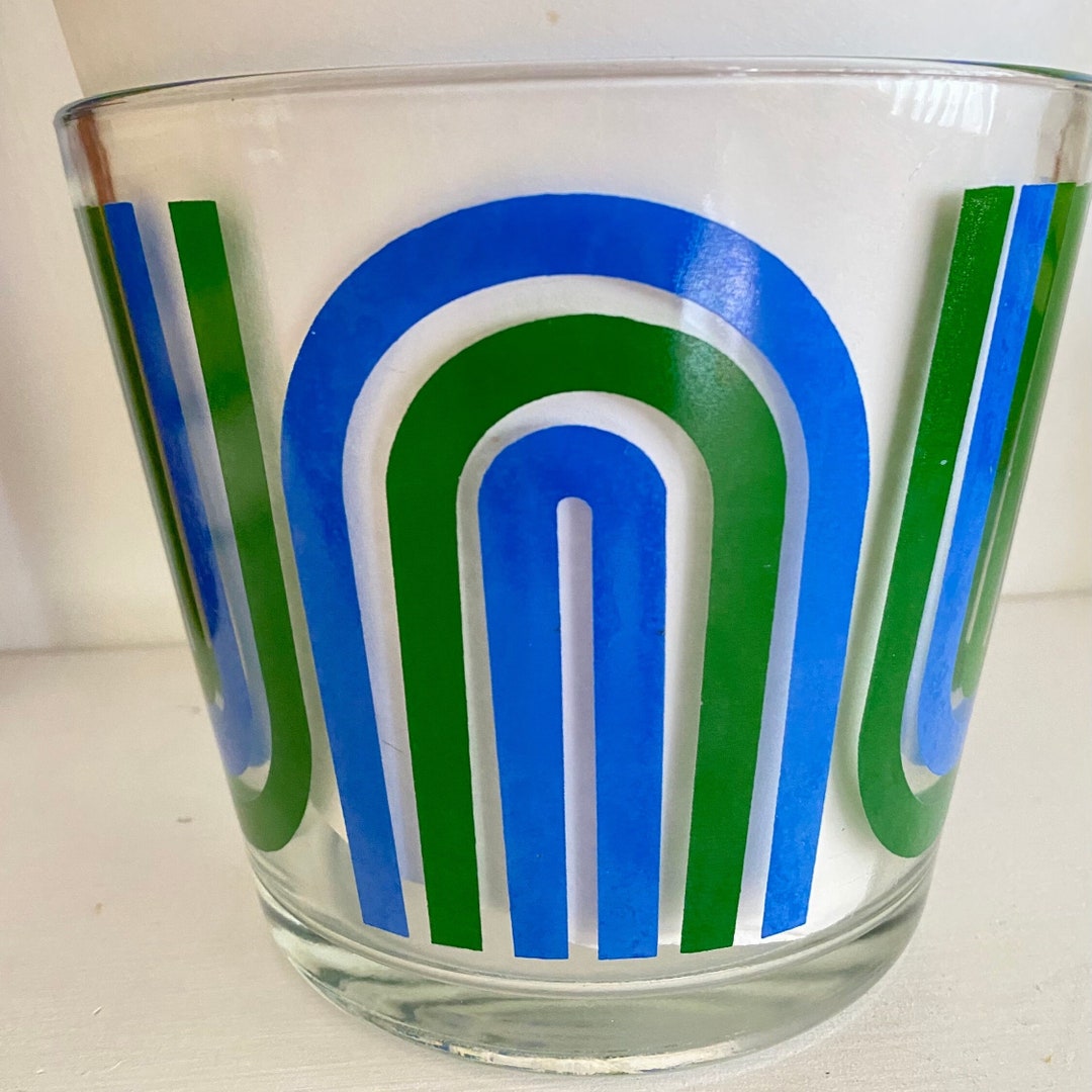 Vintage 70’s Psychedelic Colony Blue and Green Arches Ice Glass Bucket ...