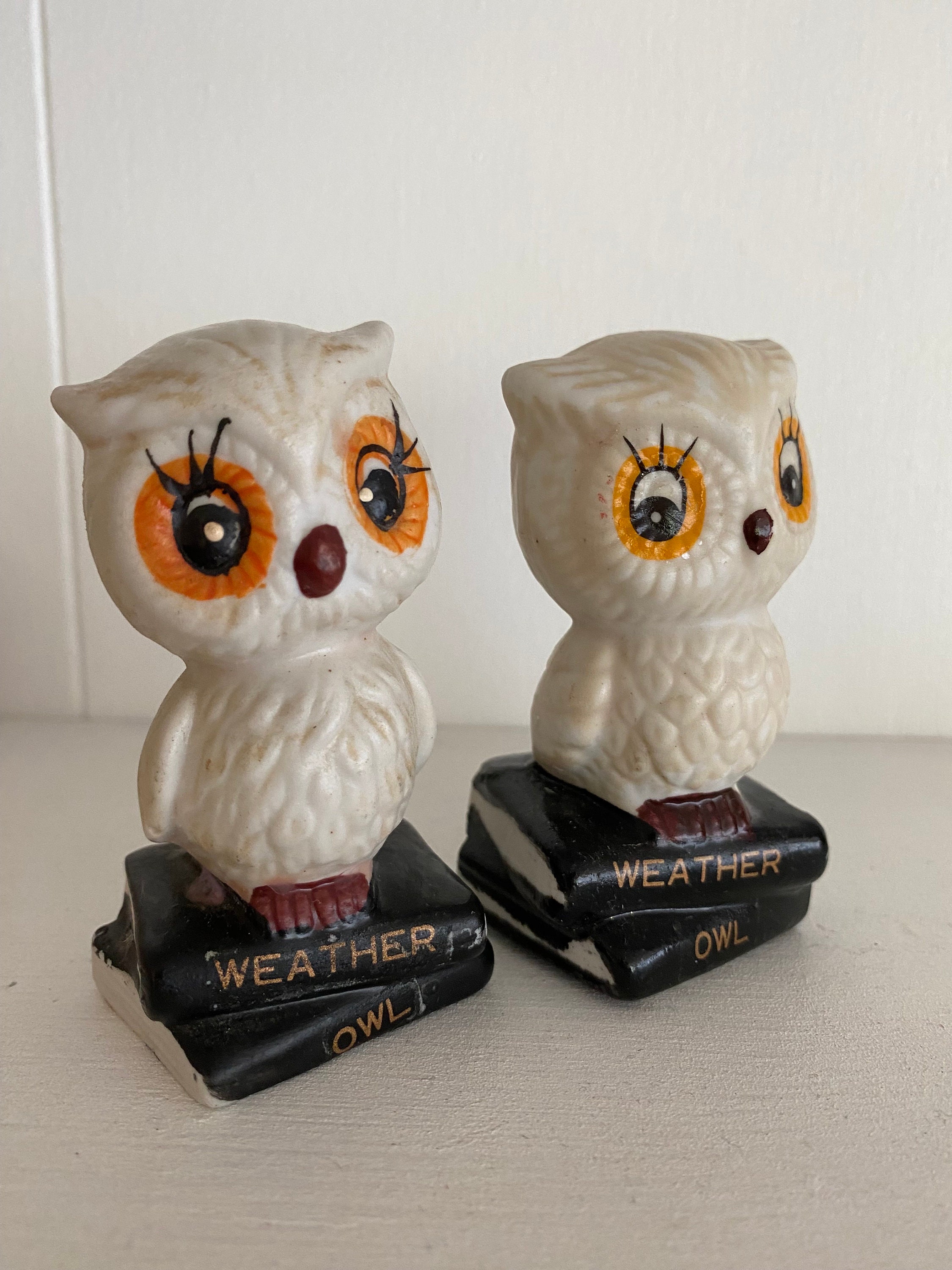Vintage 60’s Pair Weather Owl Ceramic Figurines Mid Century MCM Retro ...