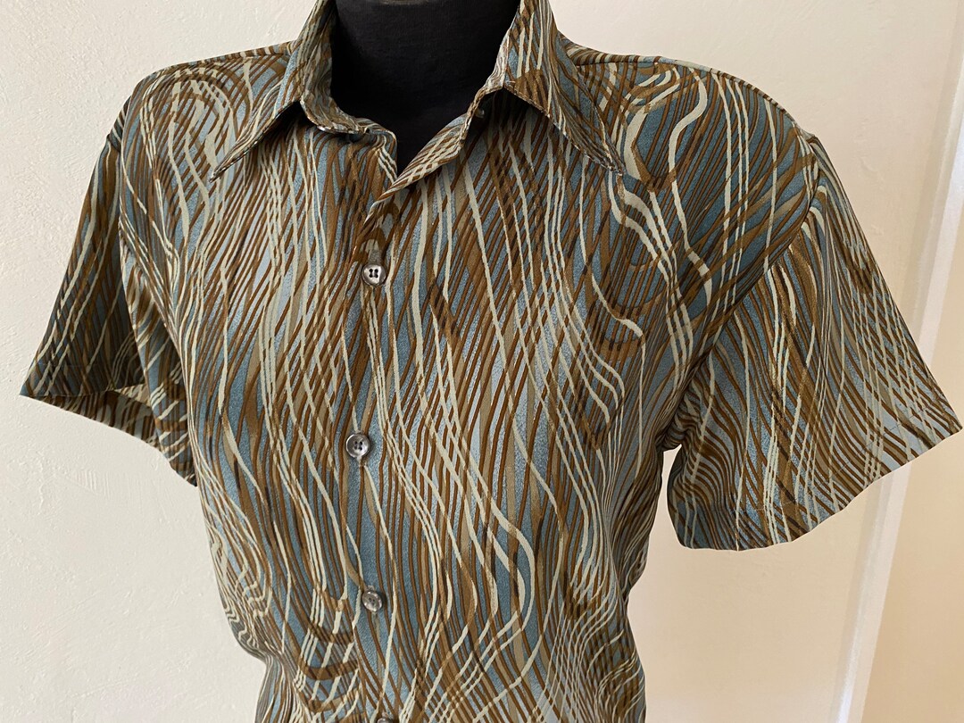 Vintage 60s S Op Art Polyester Mod Psychedelic Neutral Earth Tone Wood ...
