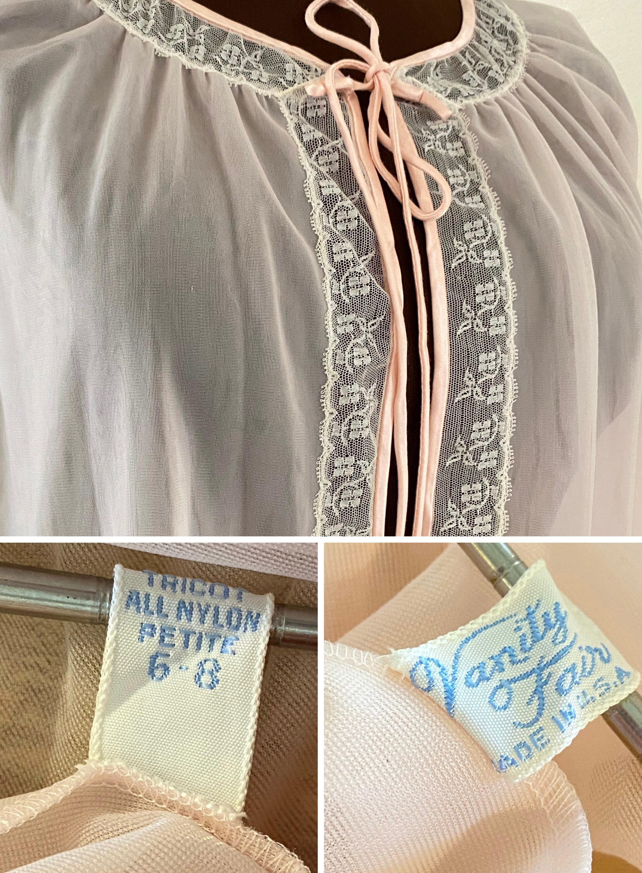 Vintage 50s Plus Size Pink Sheer Short Sleeve Boudoir Peignoir Bed ...