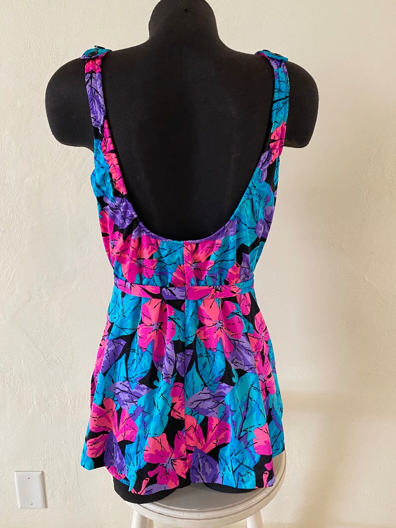Vintage 70s 80s Plus Size Neon Floral Swim Dress 39 32 38 42 46 52 1x