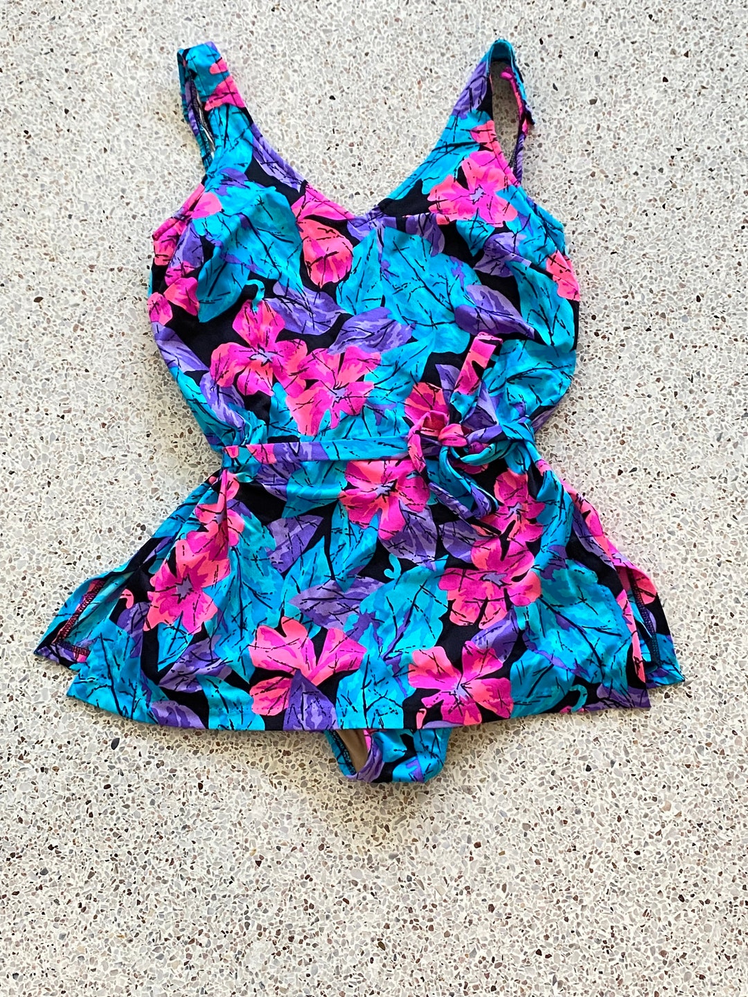 Vintage 70s/80s Plus Size Neon Floral Swim Dress 39-32-38 42-46-52 1X ...