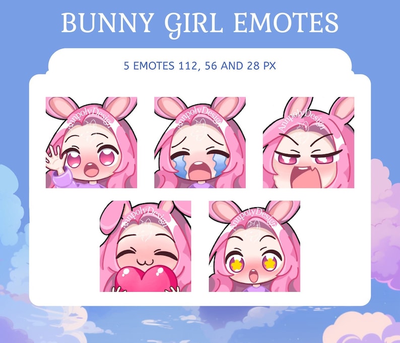 Chibi Twitch Emotes Pack set 1 girl, Streamer Twitch Stickers Heart ...