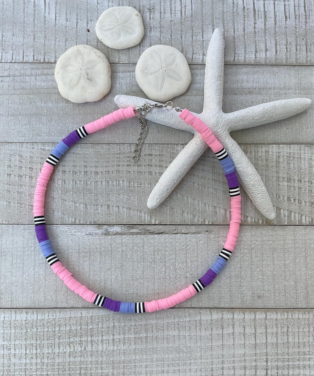 Pink & Purple Heishi Bead Choker: Bohemian Surf Necklace - Etsy