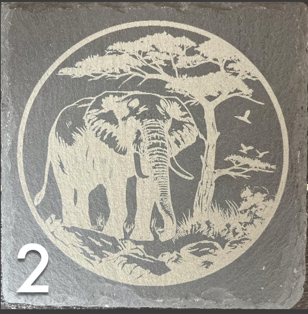 Elephant Engraved Slate Coaster Set of 4, Housewarming Gift, Drink ...