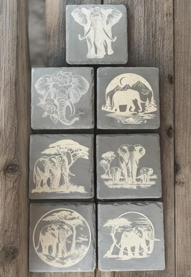 Elephant Engraved Slate Coaster Set of 4, Housewarming Gift, Drink ...