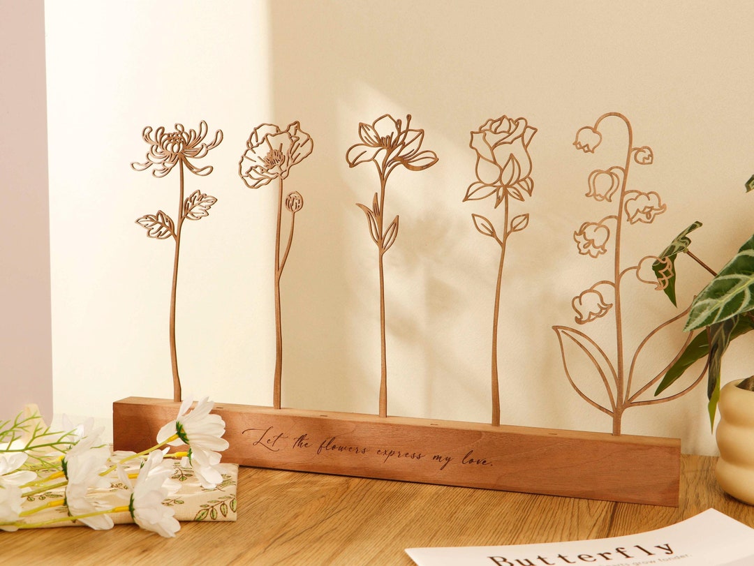 Personalized Wood Birth Flower Garden, Custom Flower Decoration, Custom ...
