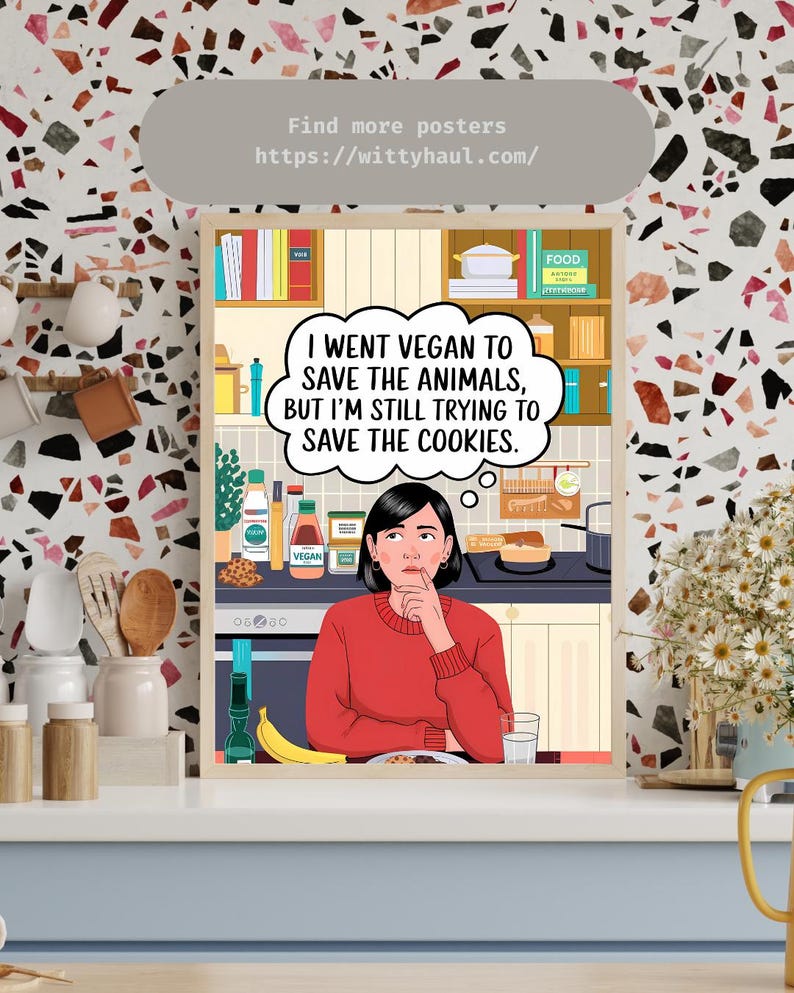 Funny Kitchen Wall Art, Humor Dining Room Art, Vegan Artwork, Vegan ...