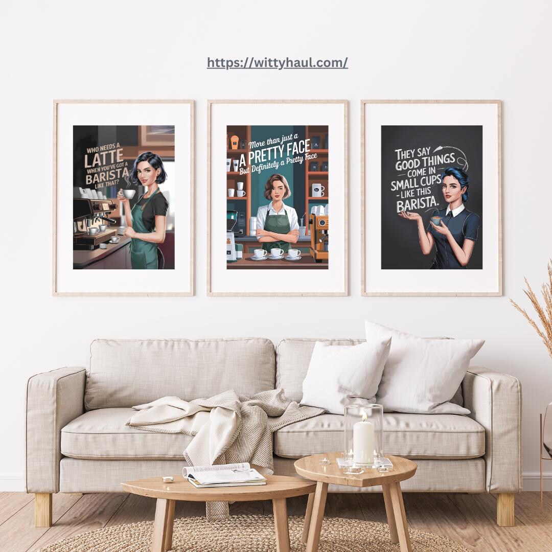 Barista Coffee Wall Art Print, Retro Café Décor With Latte Quotes ...