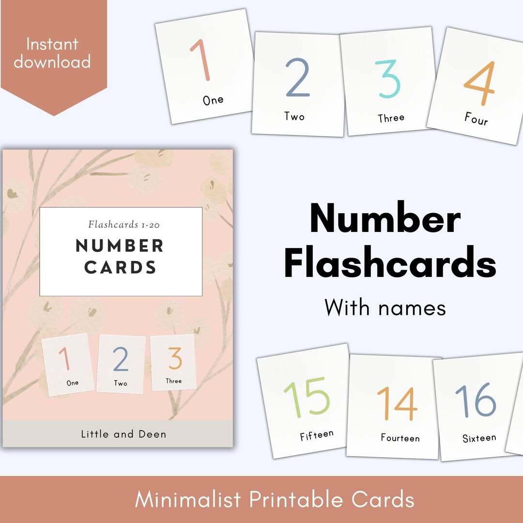 Number Flashcard With Names Math Counting Preschool Learning - Etsy
