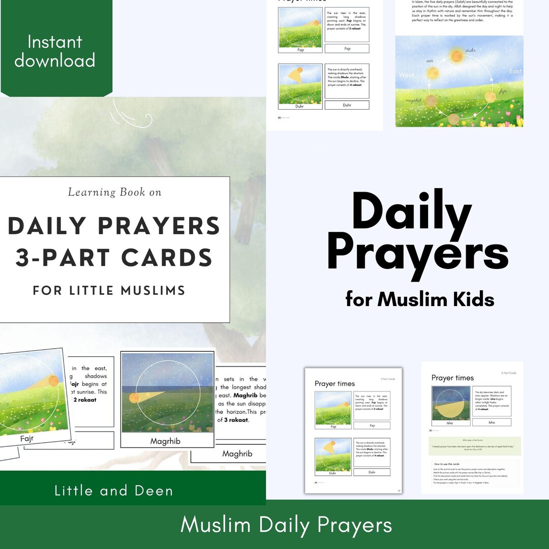 Daily Prayers 3-part Cards: Islamic Learning Resource (digital Download ...