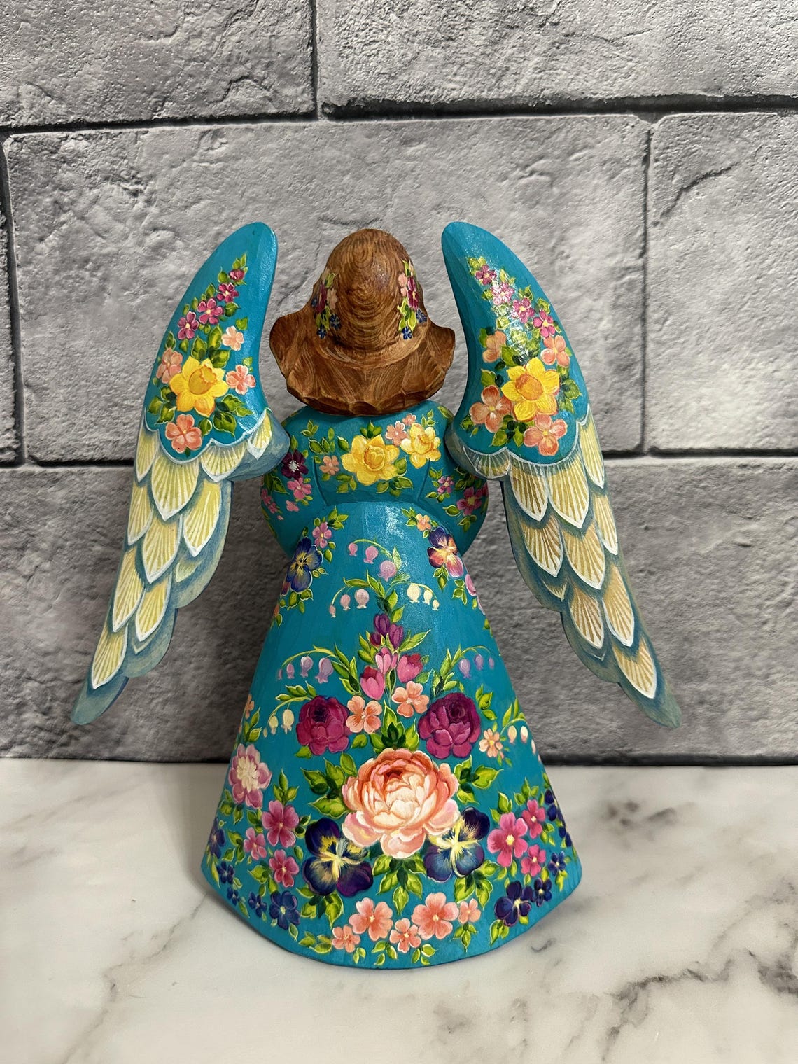 Hand-painted Floral Angel Figurine Angel With Dove - Etsy