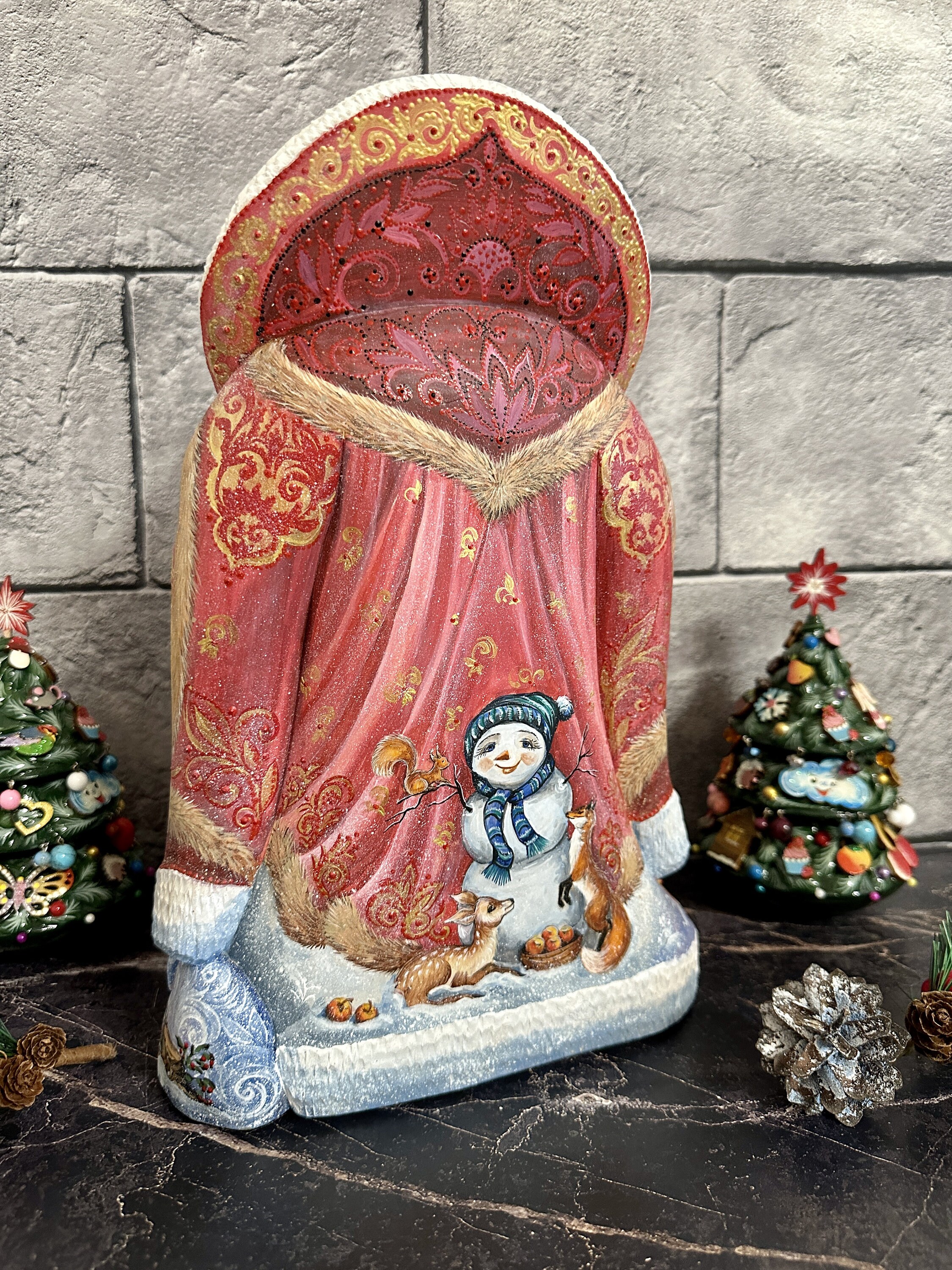Hand-painted Wooden Santa Claus Figurine With Lantern and Winter Scene ...