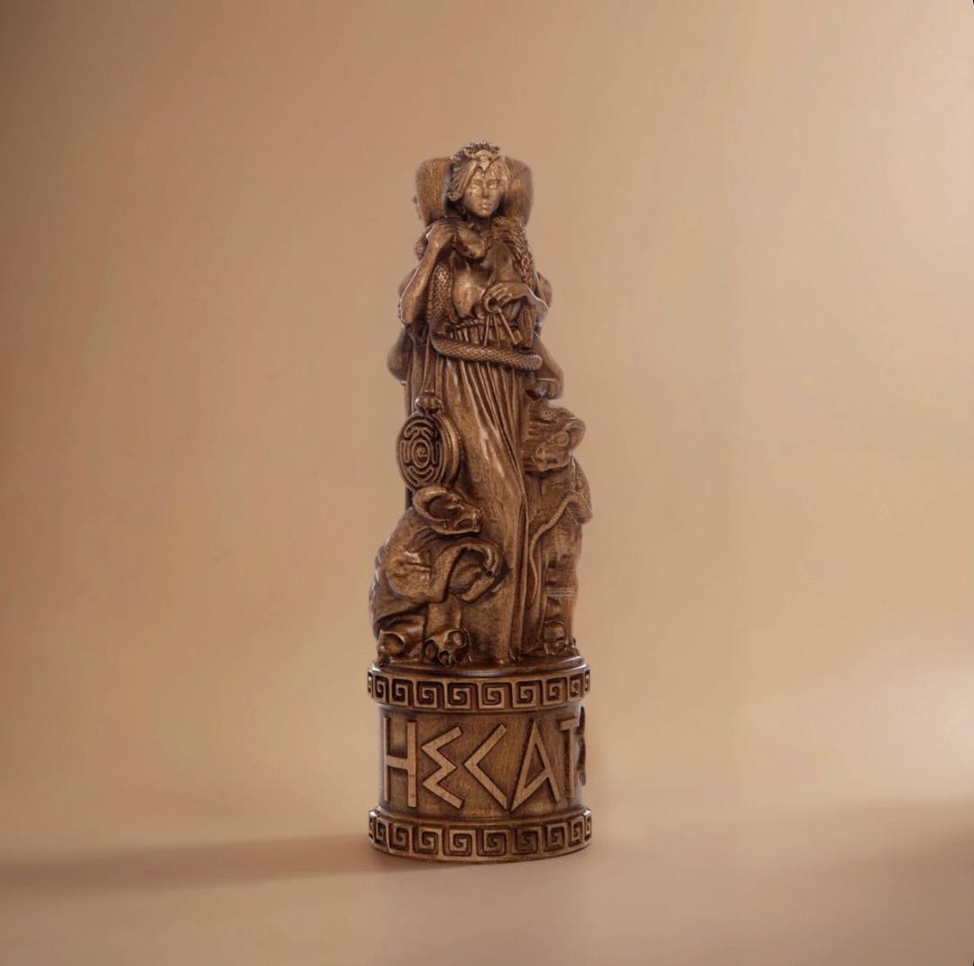 Hecate Statue | Greek Mythology Wall Art | Hand-carved Wooden Plaque ...