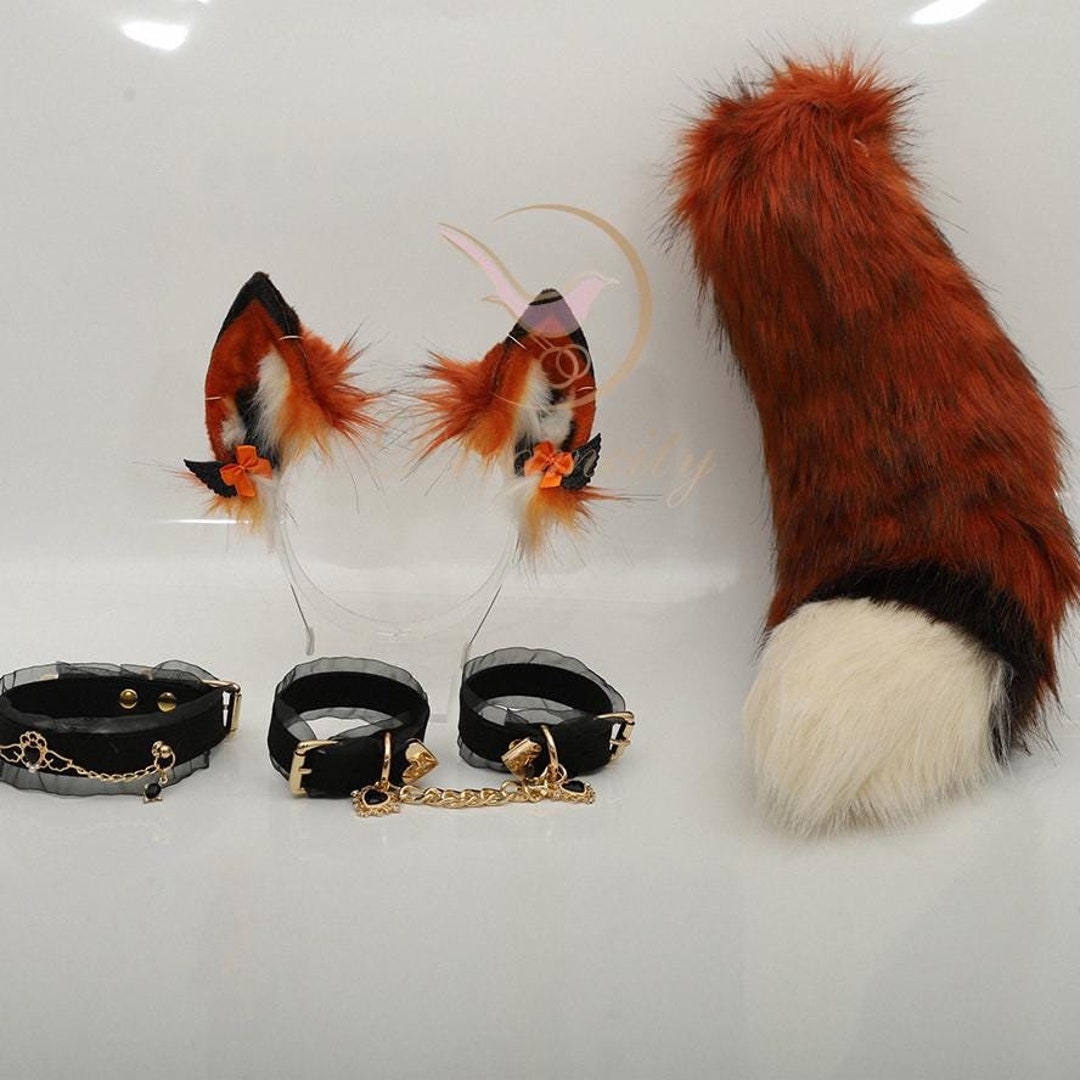 Fake Hair Making Fluffy Red Fox Ears and Fox Tail Orange Fox Collar and ...