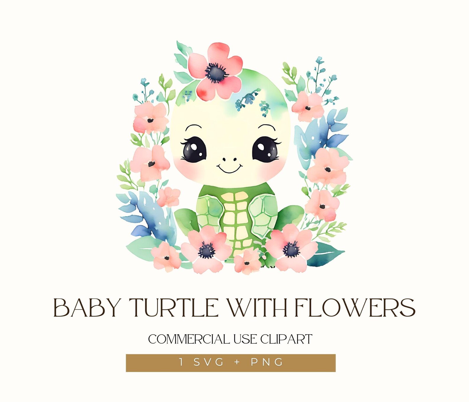 Baby Turtle With Flowers Clipart 1, Turtle Baby Shower Guest Book, Baby ...