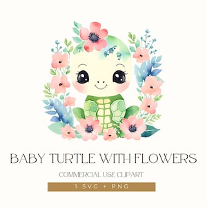 Baby Turtle With Flowers Clipart 1, Turtle Baby Shower Guest Book, Baby ...