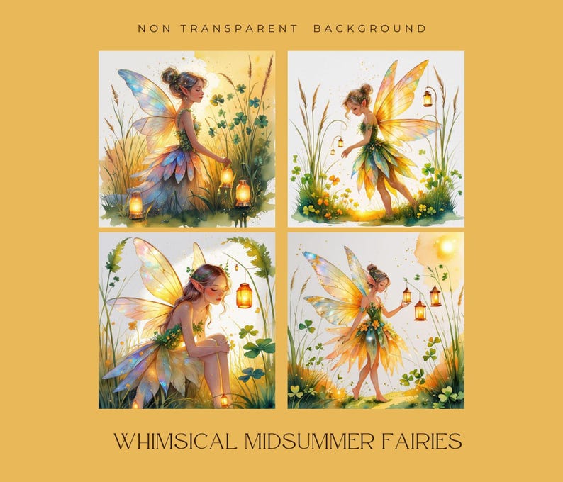 Whimsical Midsummer Fairies Clipart, Cottagecore Fantasy Scene ...